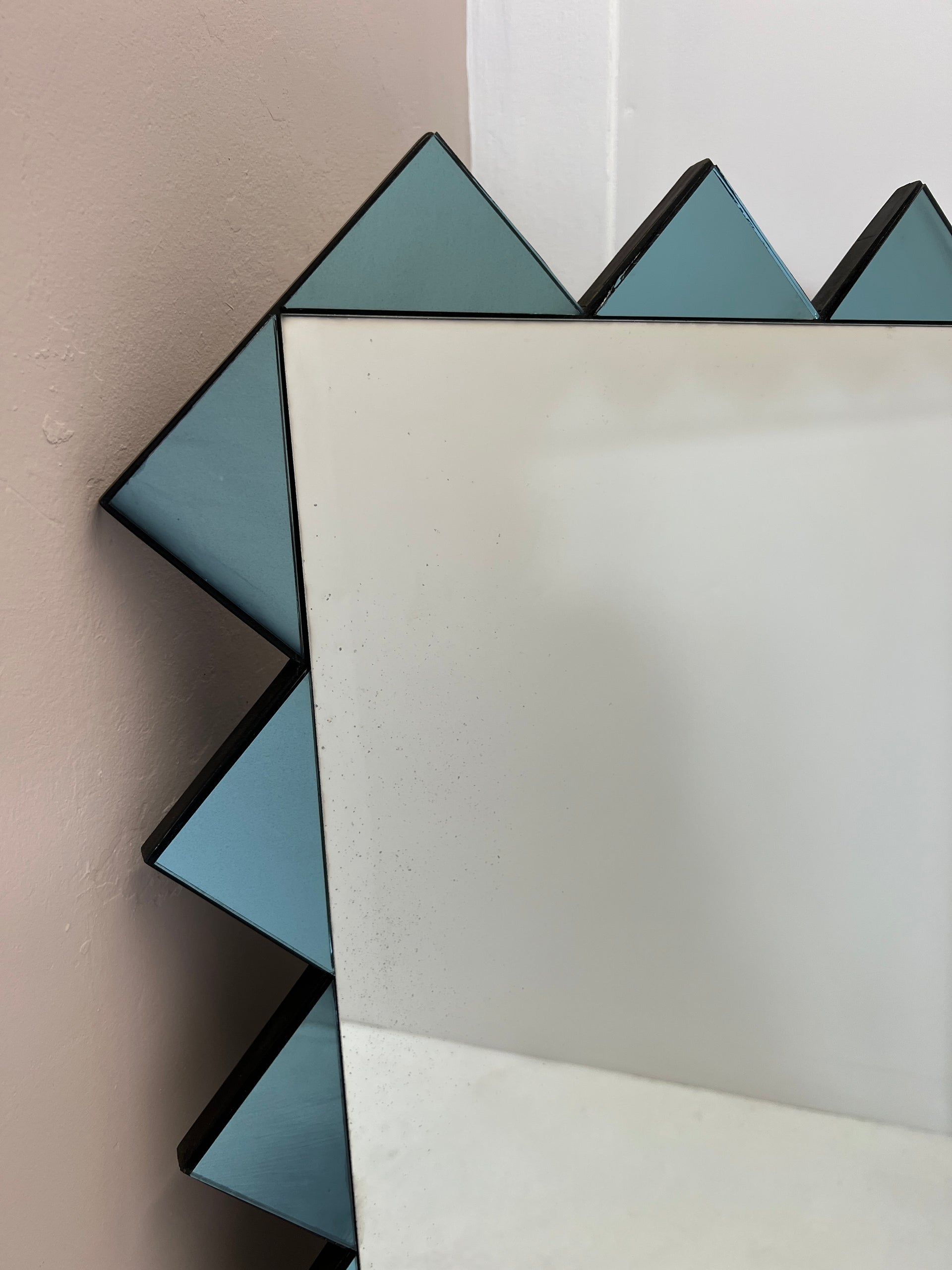 Contemporary antiqued mirror with blue glass border - 720 x 1155mm