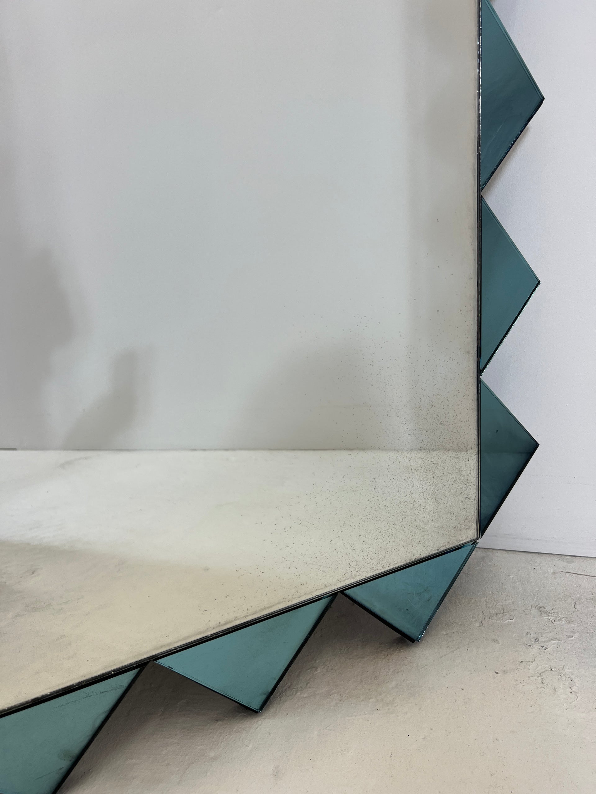 Contemporary antiqued mirror with blue glass border - 720 x 1155mm